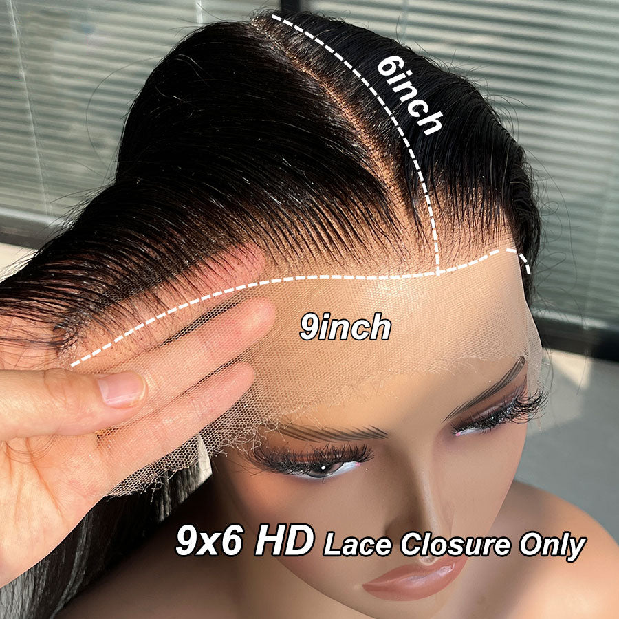 9x6 HD Lace Frontal Closure Straight Human Hair Transparent Lace Closu ...