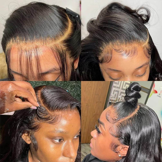 Long Straight 13x6 Lace Frontal Wig Natural Black Human Hair Wigs Free ...