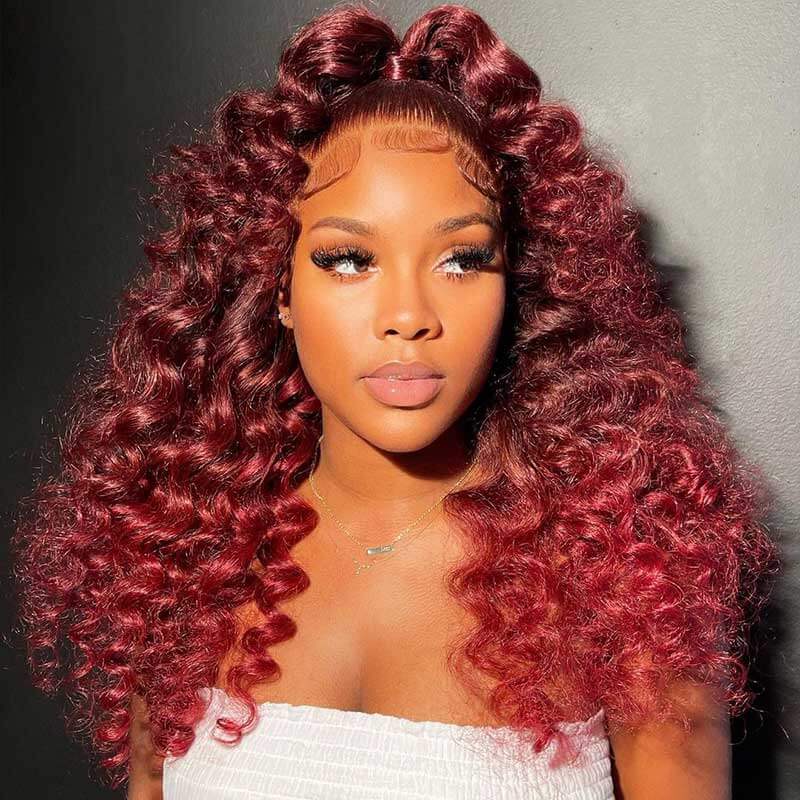 Burgundy Loose Deep Wave Lace Front Wig 99j Red Colore Hair Glueless U ...