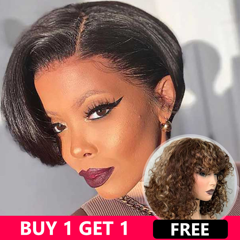 Buy One Get One Free Pixie Cut Bob Wig Plus Highlight Curly Wig With B ...