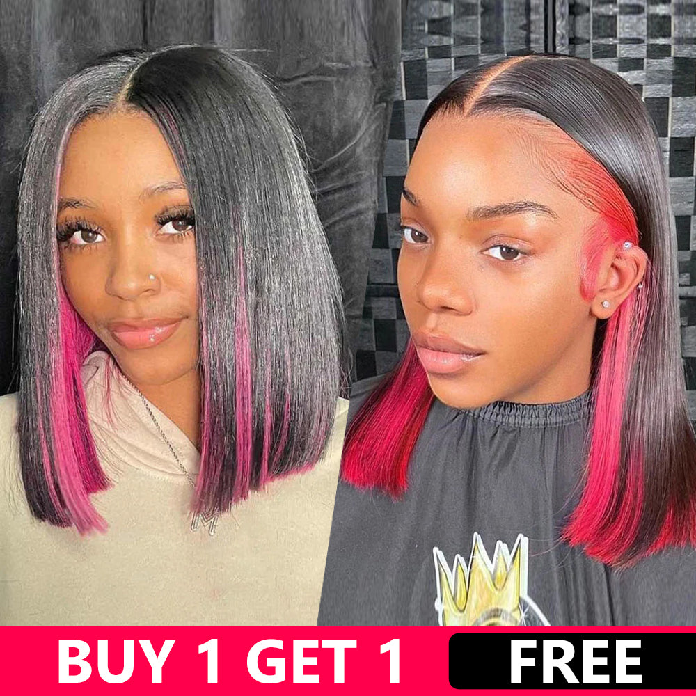 Buy One Get One Free Peakaboo Colored Bob Plus 4x4 Straight Bob Wig ...