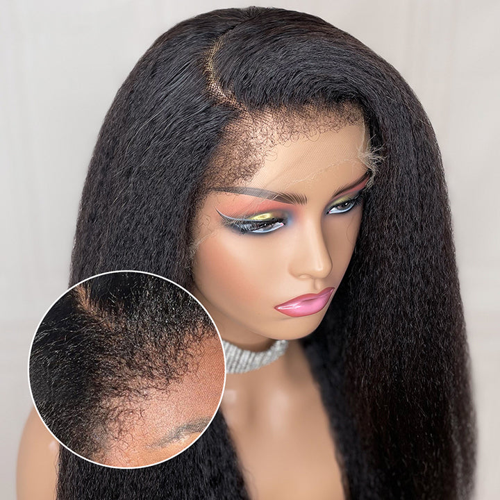 4c Hairline Lace Front Wig Kinky Straight Human Hair Wig With Curly Ed ...