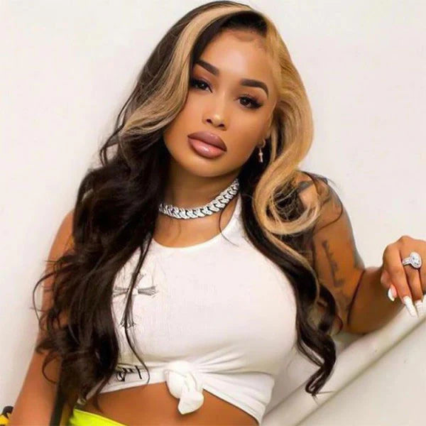 Bling Hair Highlight Virgin Wigs Ombre Brown Body Wave Transparent Lac