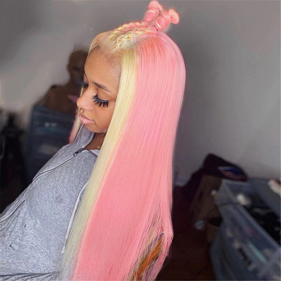 Blonde & Pink Skunk Stripe Color Wig Transparent Lace Wig – Bling Hair